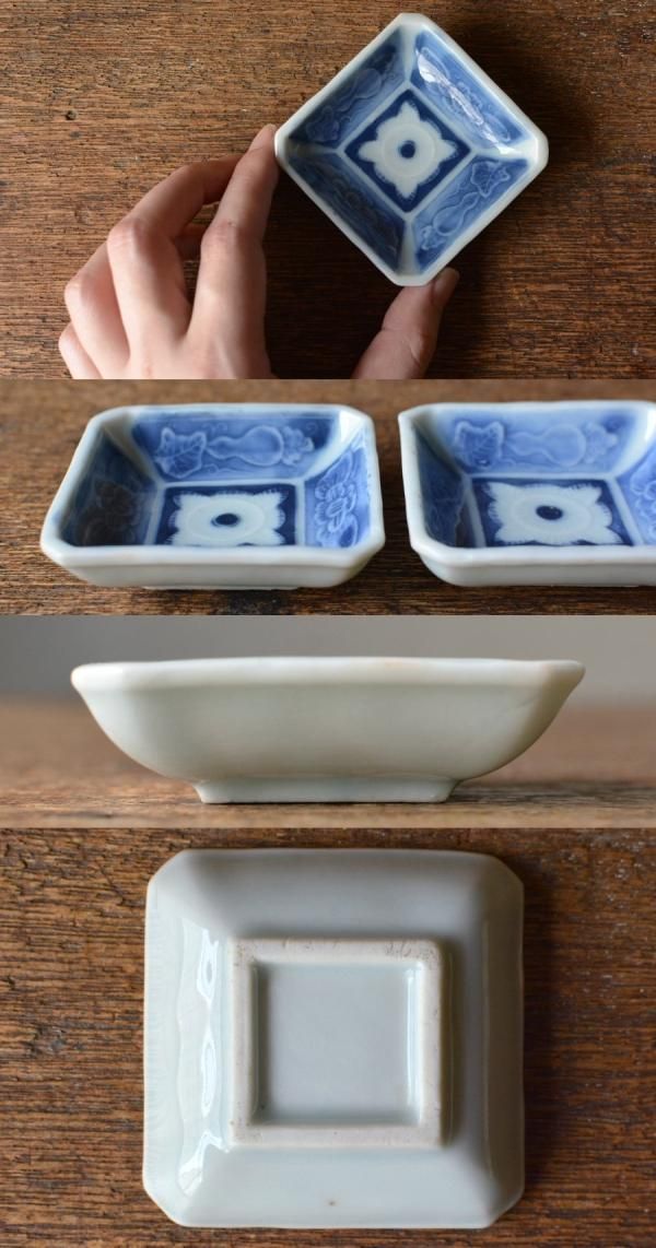 瀬戸 型物角豆皿 瓢箪と花と蝶【B】 - ANTIQUE belle WEB SHOP 瀬戸 型物角豆皿 瓢箪と花と蝶【B】 - ANTIQUE belle WEB SHOP