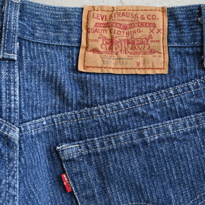 LEVI'S 501-0119 STRIPE BLUE JEANS(W33L34) - 古着屋 LEVI'S 501-0119 STRIPE BLUE JEANS(W33L34) - 古着屋